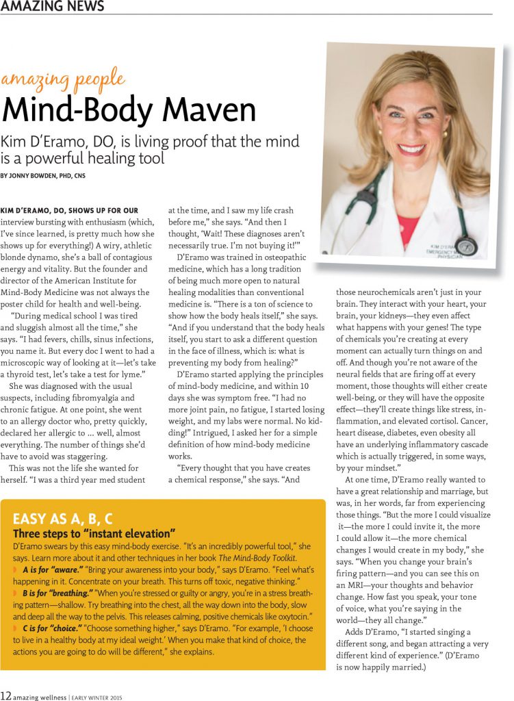 My recent appearance in Amazing Wellness Magazine! - Dr. Kim D'Eramo